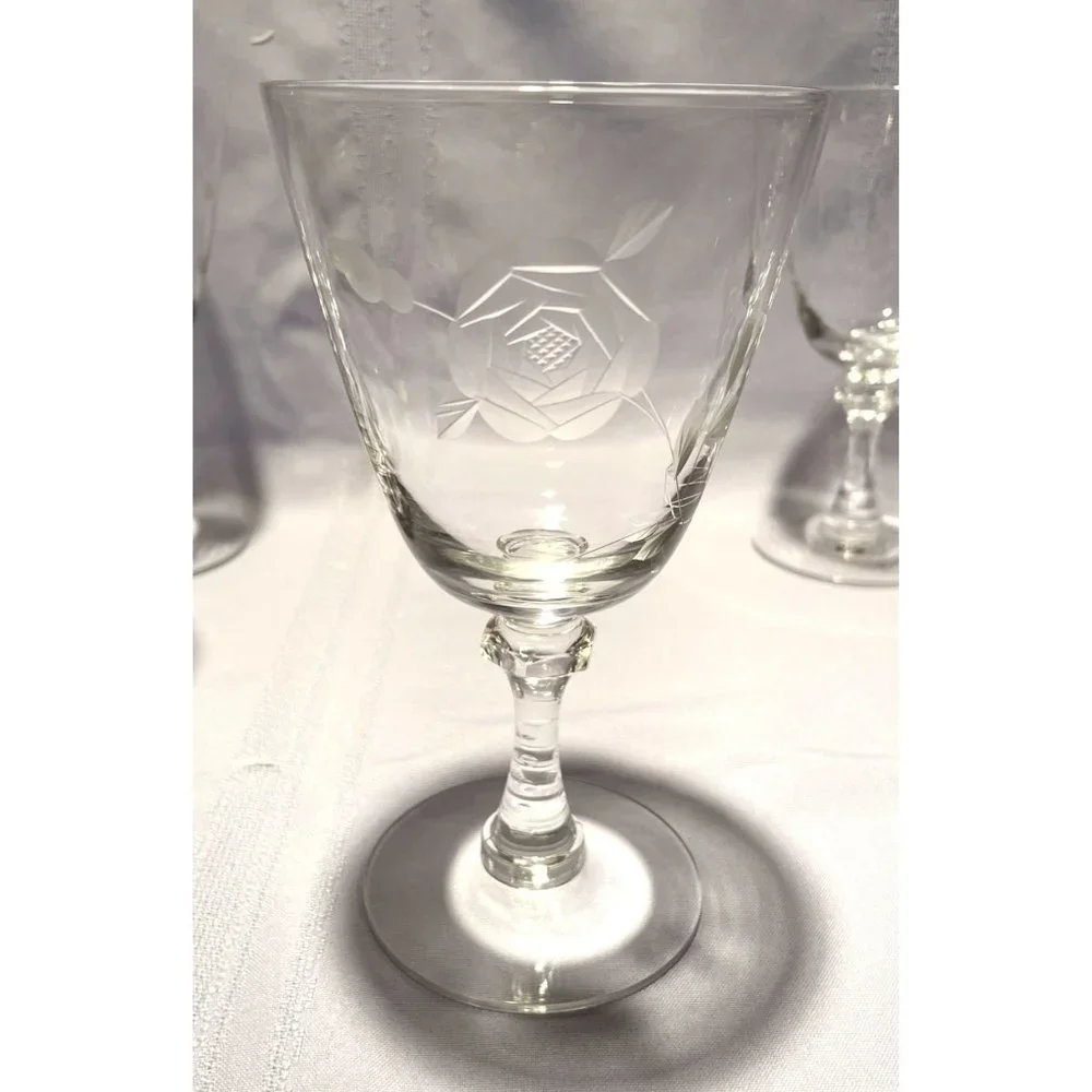 Unknown | Dining | Set Of 7 Crystal Rose Etched Iced Tea Glasses Cut ...